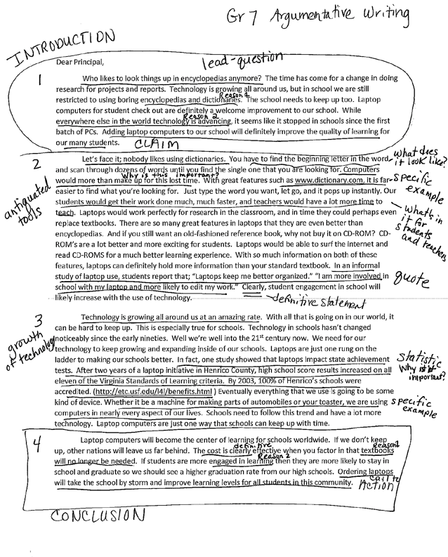 Argument Student Writing Sample